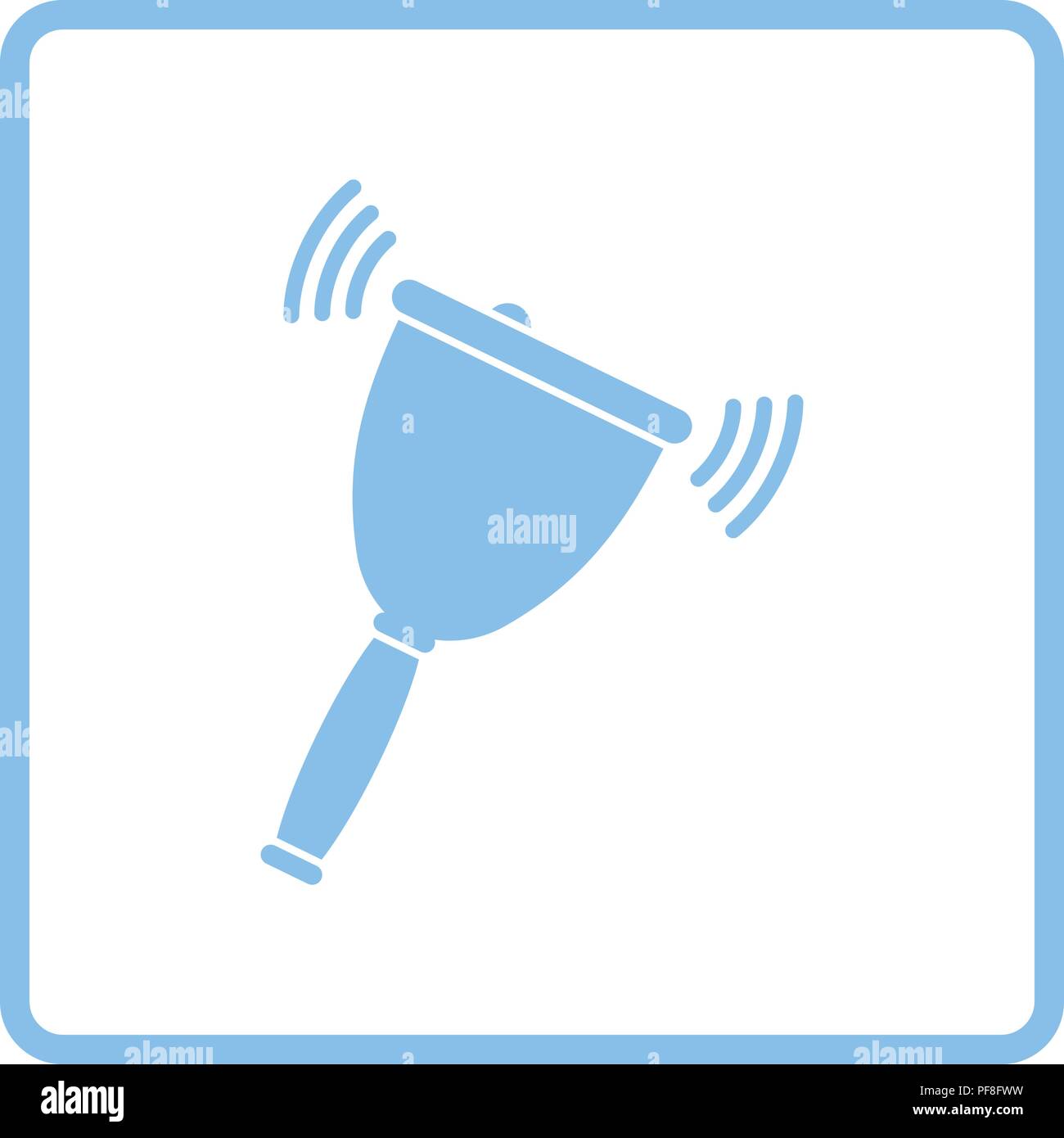 Schule-Hand-Glocken-Symbol. Blauer Rahmen-Design. Vektor-Illustration ...