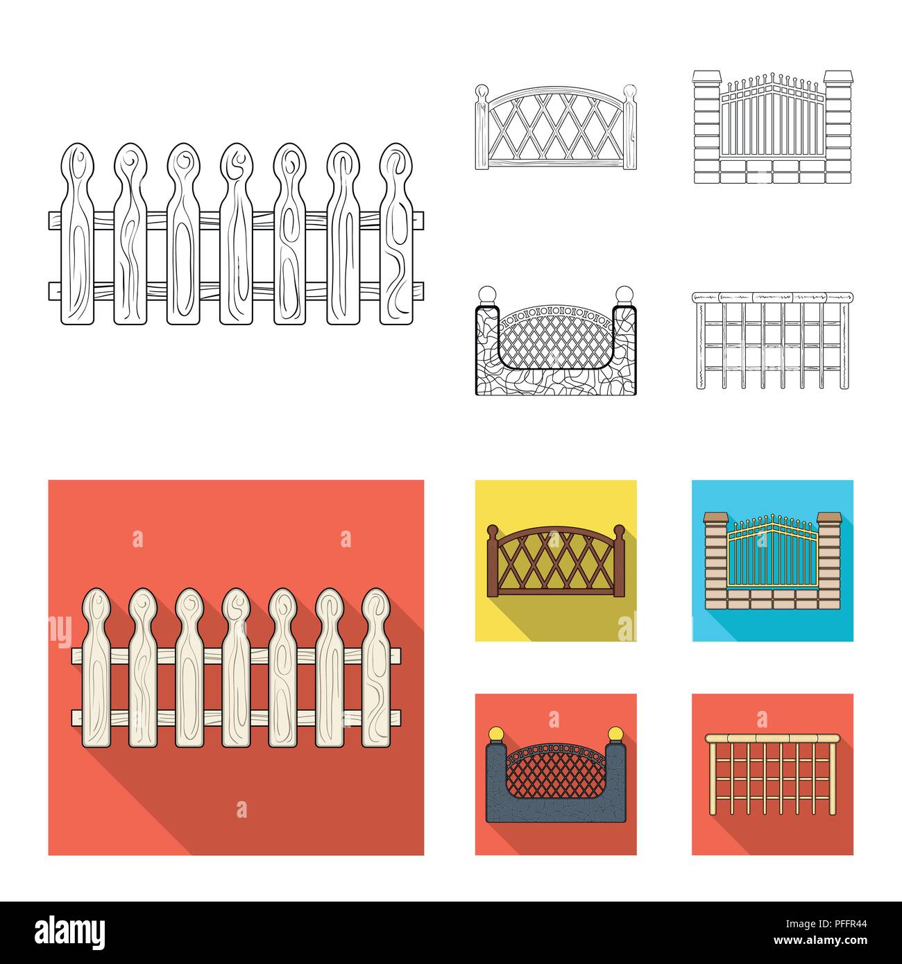 Ein Zaun aus Metall und Ziegel, hölzernen Palisade. Eine andere Zaun ...