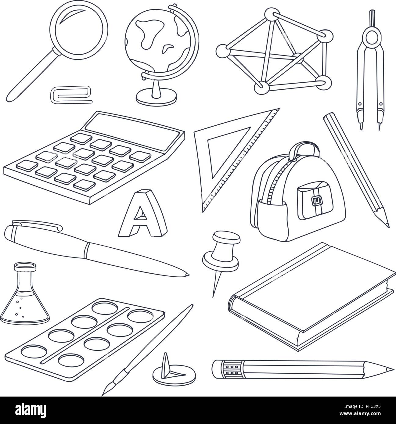 Doodle school supplies book tools -Fotos und -Bildmaterial in hoher ...