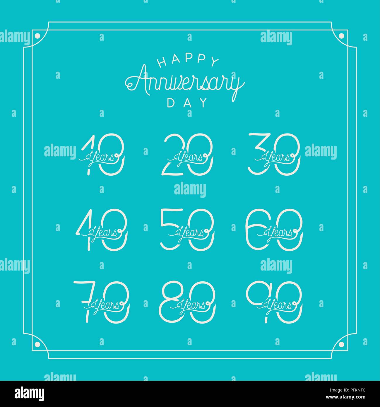 Herzlichen Glückwunsch zum Jubiläum Karte mit Jahrzehnten Stock ...