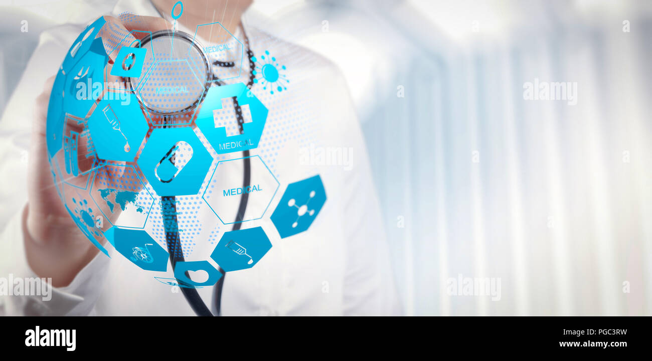 Gesundheit und medizinische Dienste Konzept mit Welt- oder globale Form ...