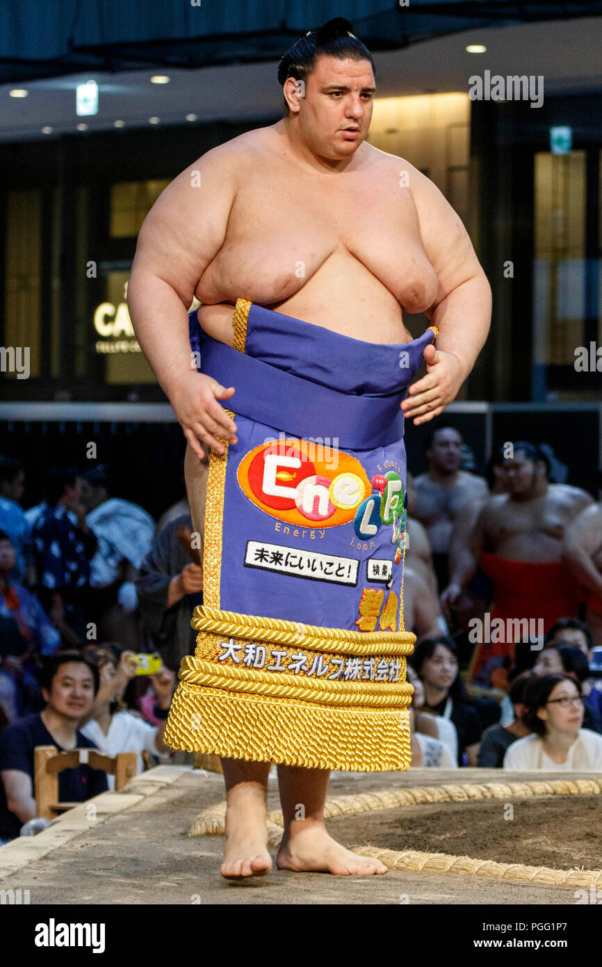 Tokio, Japan. 26 Aug, 2018. Sumo-ringer Aoiyama Kosuke beteiligt sich ...