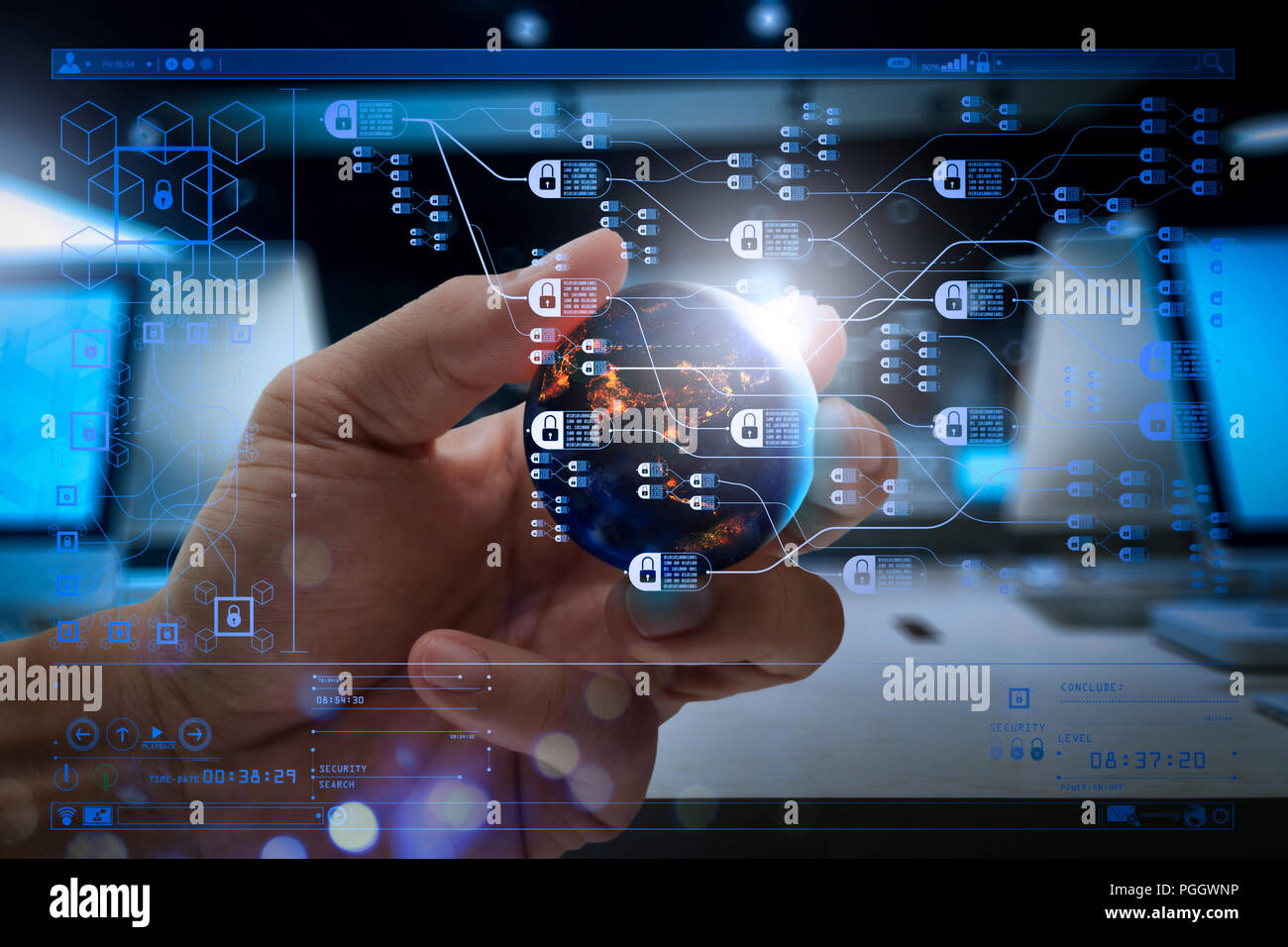 Blockchain Technologiekonzept mit Diagramm der Kette und verschlüsselte ... Blockchain Technologiekonzept mit Diagramm der Kette und verschlüsselte ...