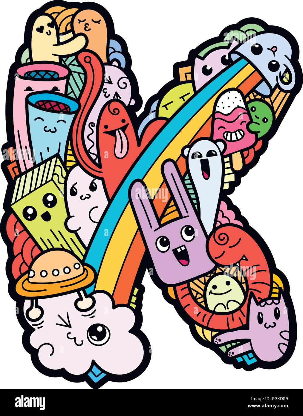 Schreiben K. Hand gezeichnet doodled Kinder schreiben K. Cute monstred ...