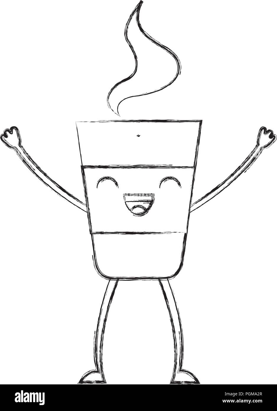 Kaffee Tasse kawaii cartoon Rauch heißen Vector Illustration Hand ...