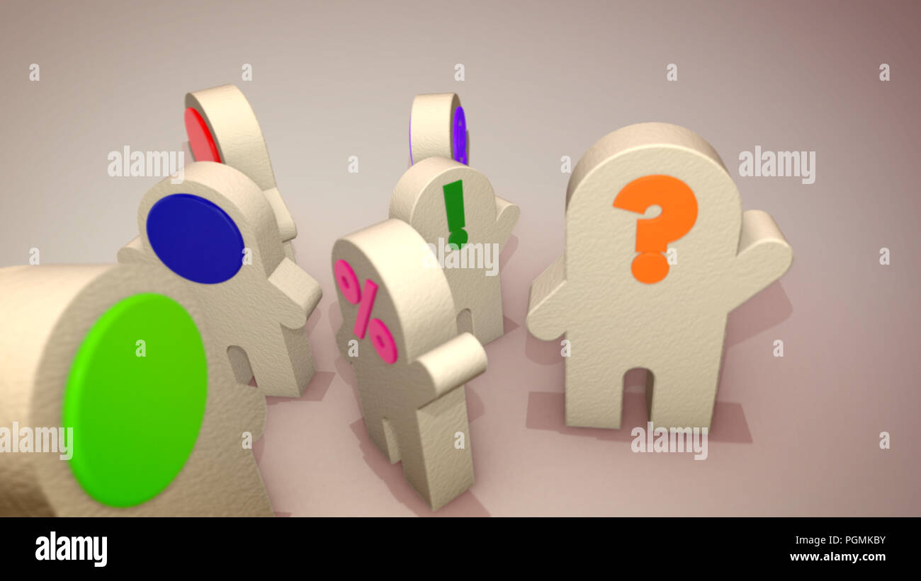 Eine spannende 3d-Abbildung der bunten computer Symbole als Frage- und ...