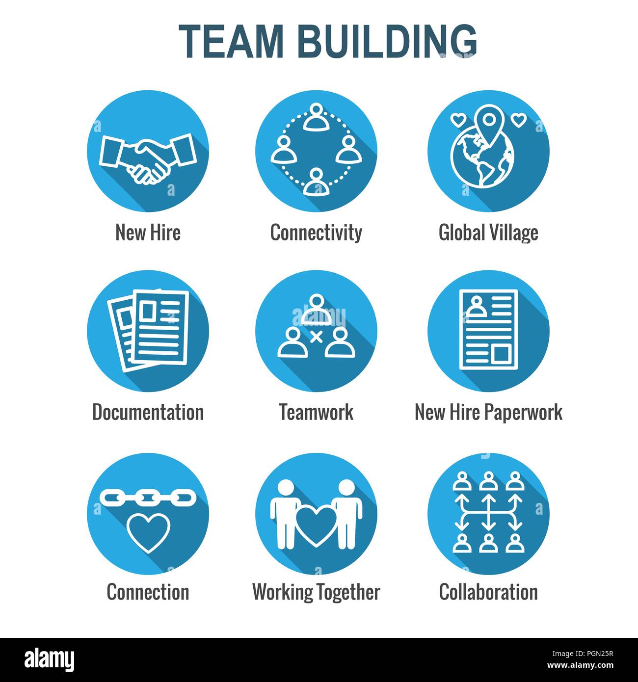 Teambildung, Teamarbeit, & Konnektivität Icon Set mit Strichmännchen ...