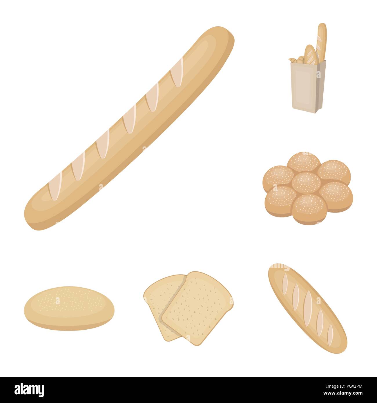 Arten von Brot cartoon Symbole im Set Sammlung für Design. Backwaren ...