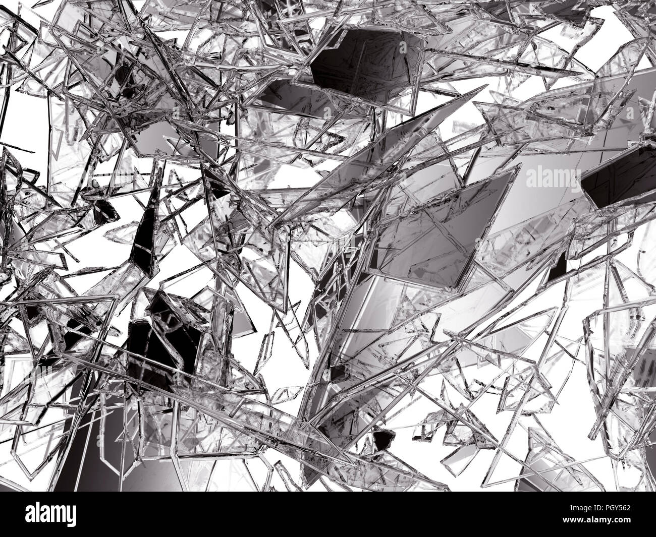 Stücke von Glas zerbrochen auf Weiß, 3D-Darstellung oder gerissen; 3D ...
