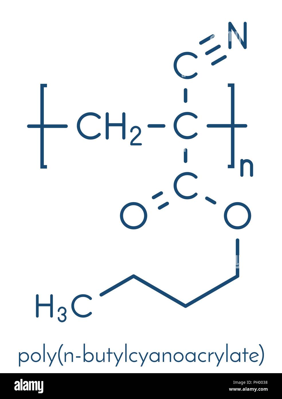 Poly(n-butyl Cyanacrylat) Polymer, chemische Struktur. Polymerisiert ...
