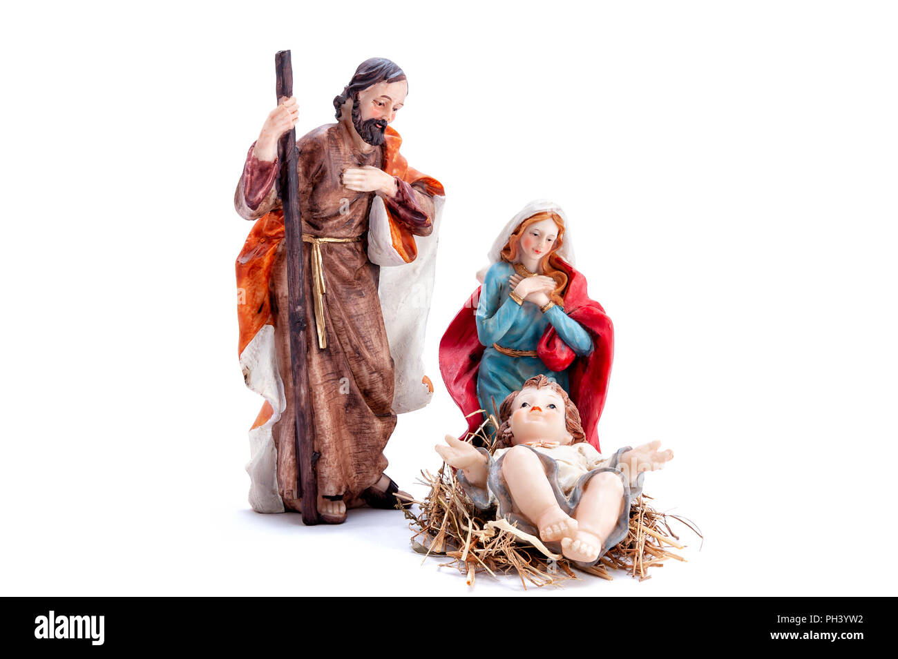 Weihnachten Krippe. Baby Jesus in der Krippe mit Maria und Josef ...
