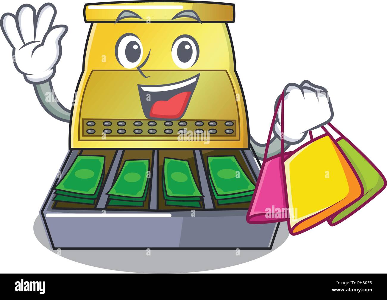 Shopping cartoon vintage Kasse Vorderansicht Vector Illustration Stock ...