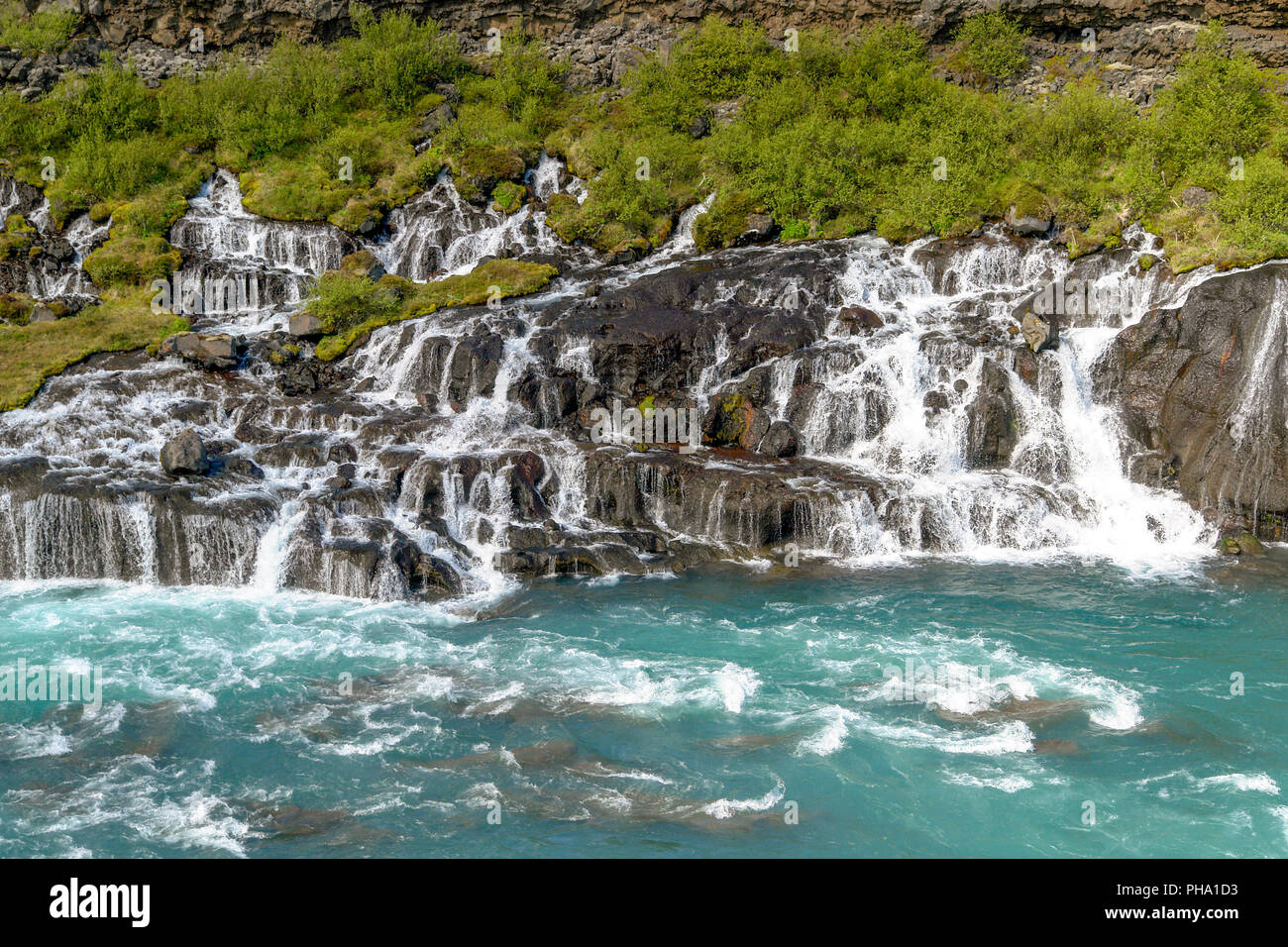 Hraunfossar Wasserfälle - Western Island Stockfotografie - Alamy