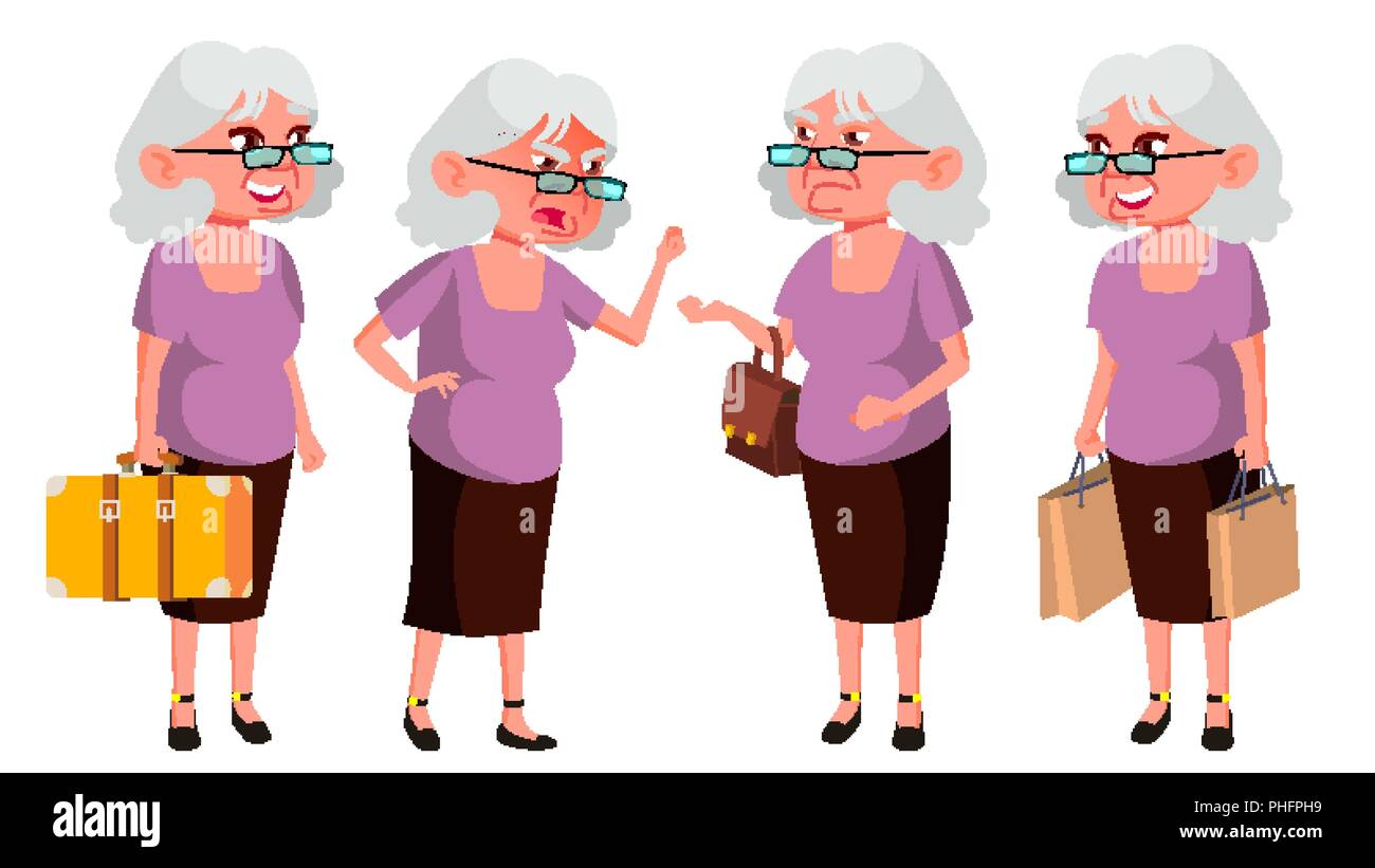 Alte Frau stellt ein Vektor. Ältere Menschen. Ältere Person. Im Alter ...