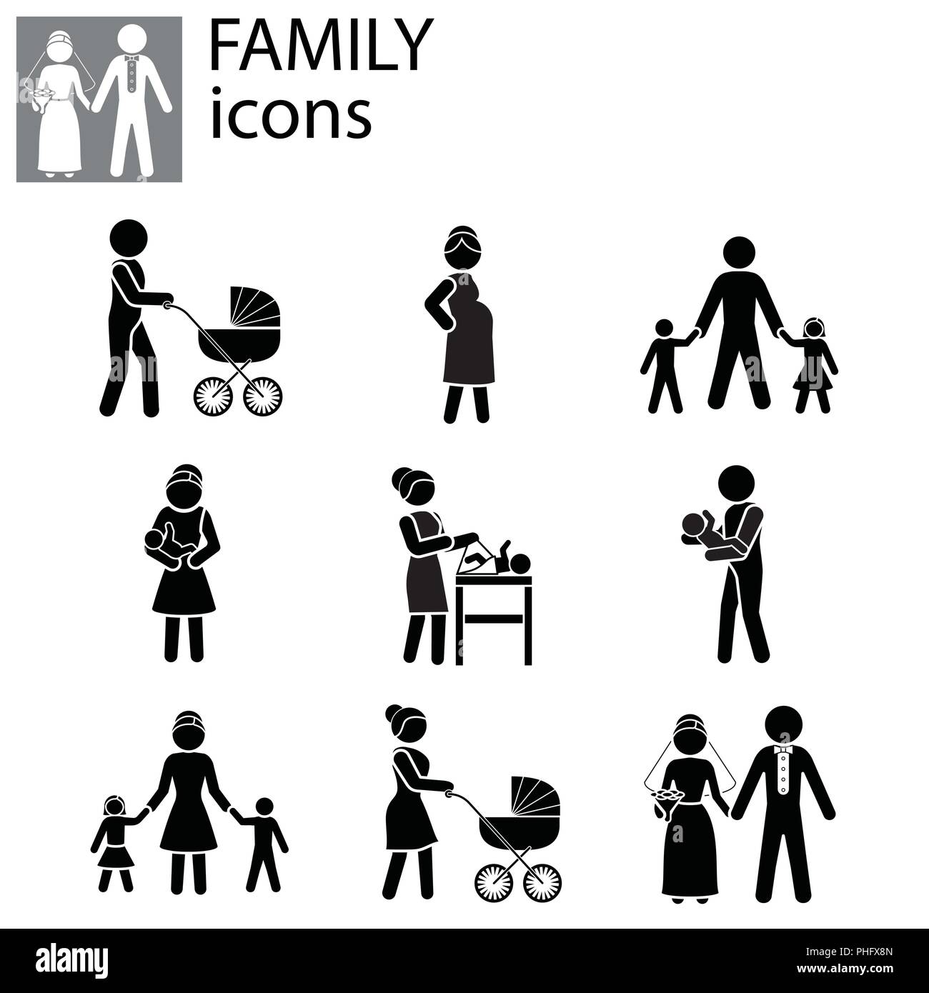 Silhouette family children icon -Fotos und -Bildmaterial in hoher ...