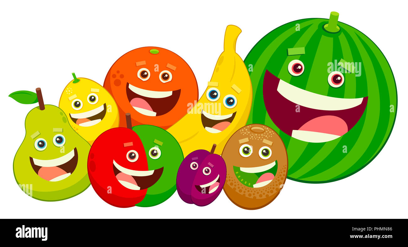 Cartoon Obst zeichen Gruppe Stockfotografie - Alamy
