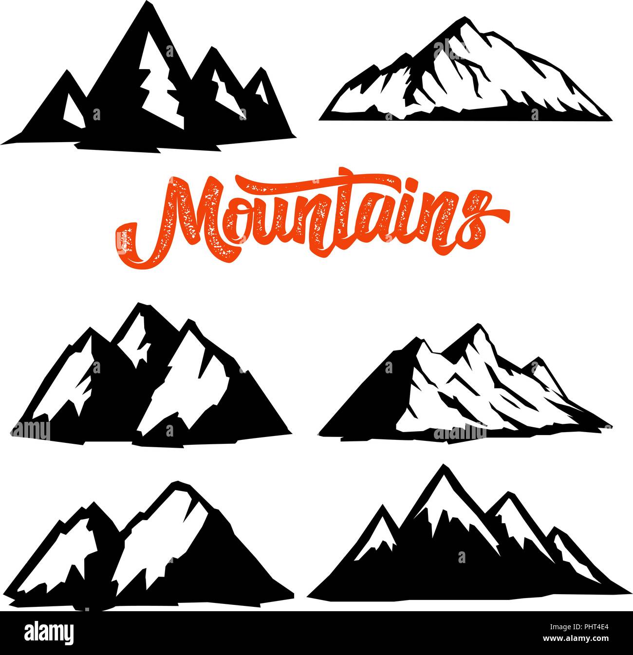Satz von Berg Symbole auf weißem Hintergrund. Designelemente für Logo ...