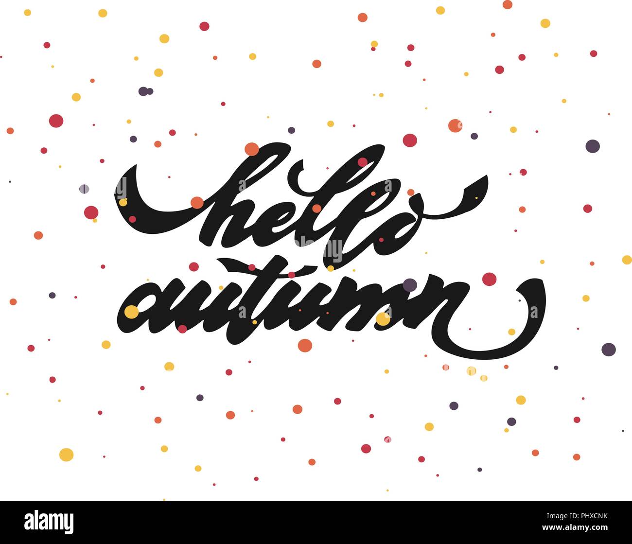 Hallo Herbst. Hand gezeichnet Kalligraphie und Pinsel, Stift Schriftzug ...
