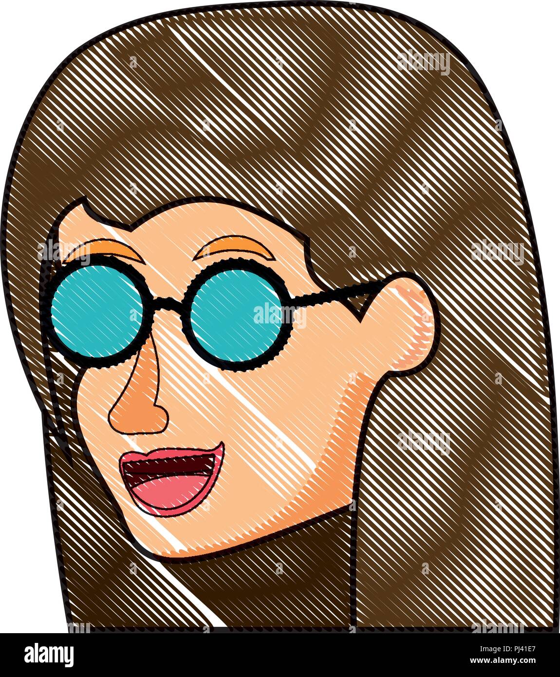 Cartoon Frau mit Brille mit weißem Hintergrund, Vector Illustration ...