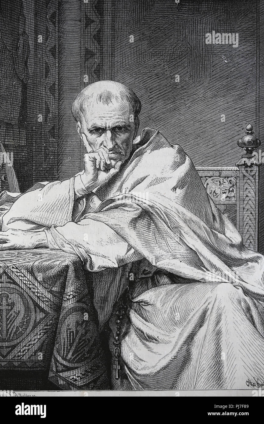 Papst Gregor VII (1015-1085). War Papst von 1073-1085. Porträt. Gravur ...