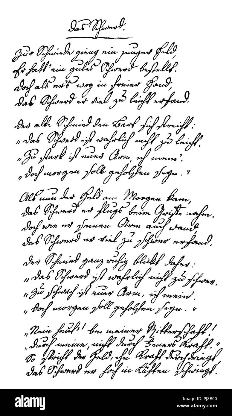 Gedicht "schwerd" von Ludwig Uhland. Original von der Dame der König ...
