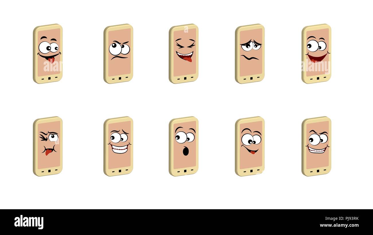Emoticon Telefon. Satz von Emoticons, emoji Symbol auf weißem ...