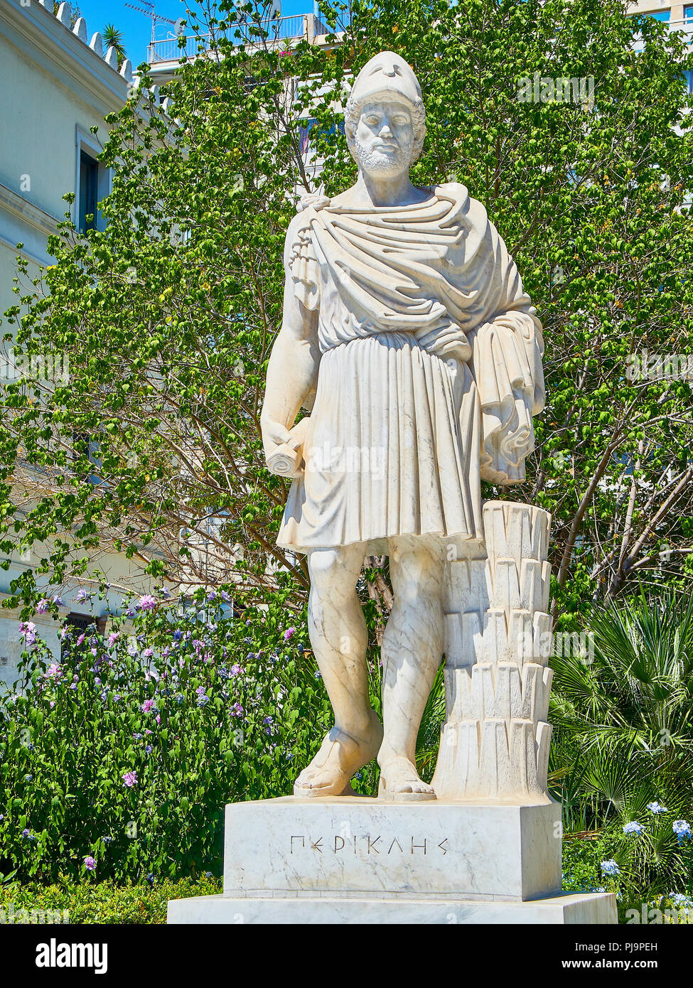 Statue des Perikles in der Athinas Straße von Athen. Region Attika ...