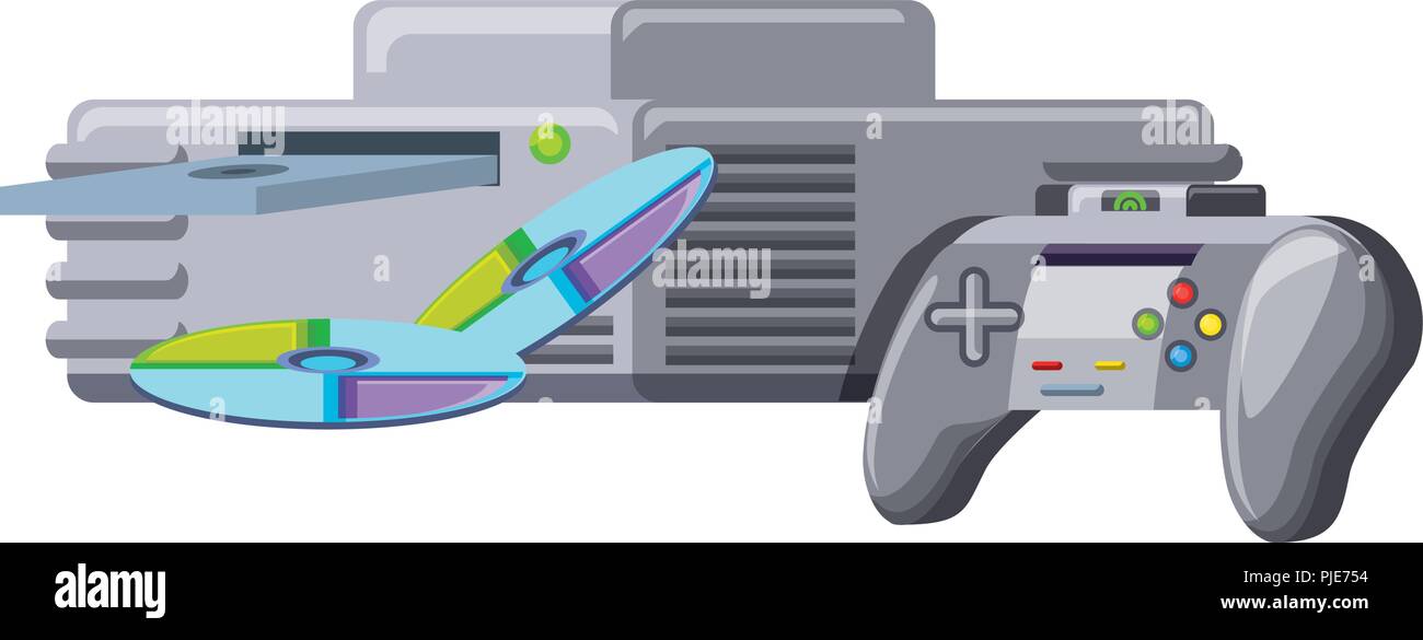 Spiel Konsole mit cds und Controller Symbol auf weißem Hintergrund ...
