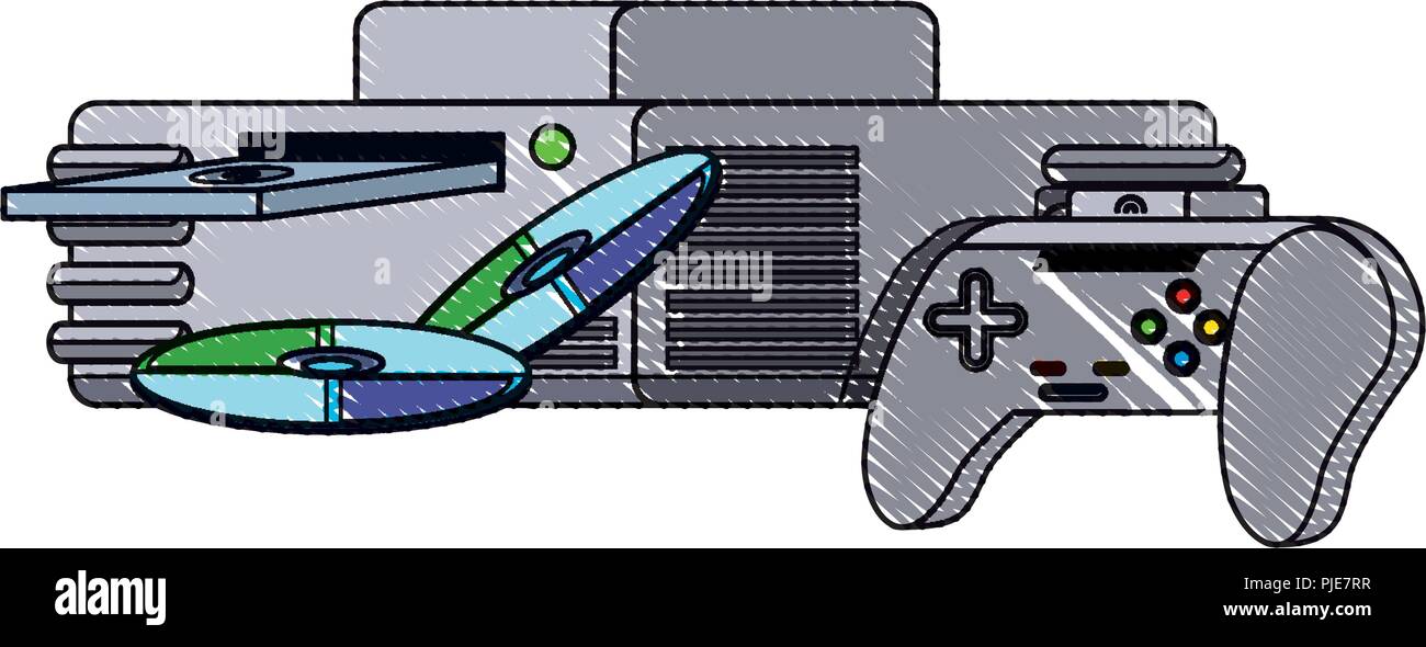Spiel Konsole mit cds und Controller Symbol auf weißem Hintergrund ...
