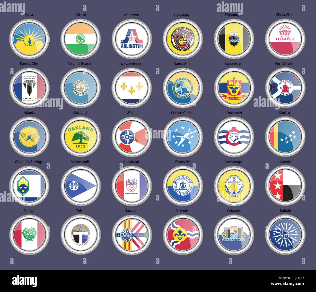 Reihe von Icons. Städte der USA Fahnen. Vektor Stock-Vektorgrafik - Alamy