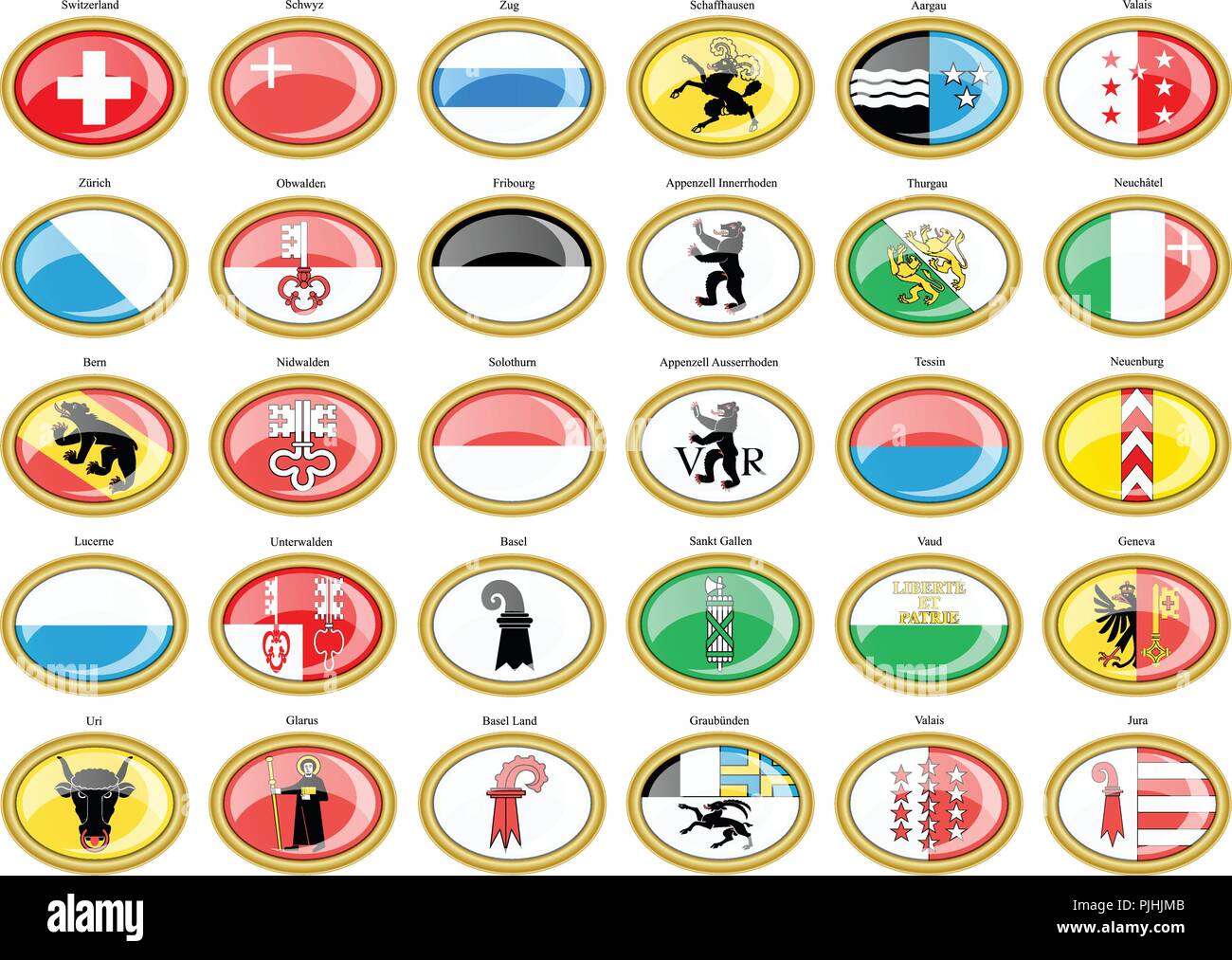 Reihe von Icons. Kantone der Schweiz Fahnen Stock-Vektorgrafik - Alamy