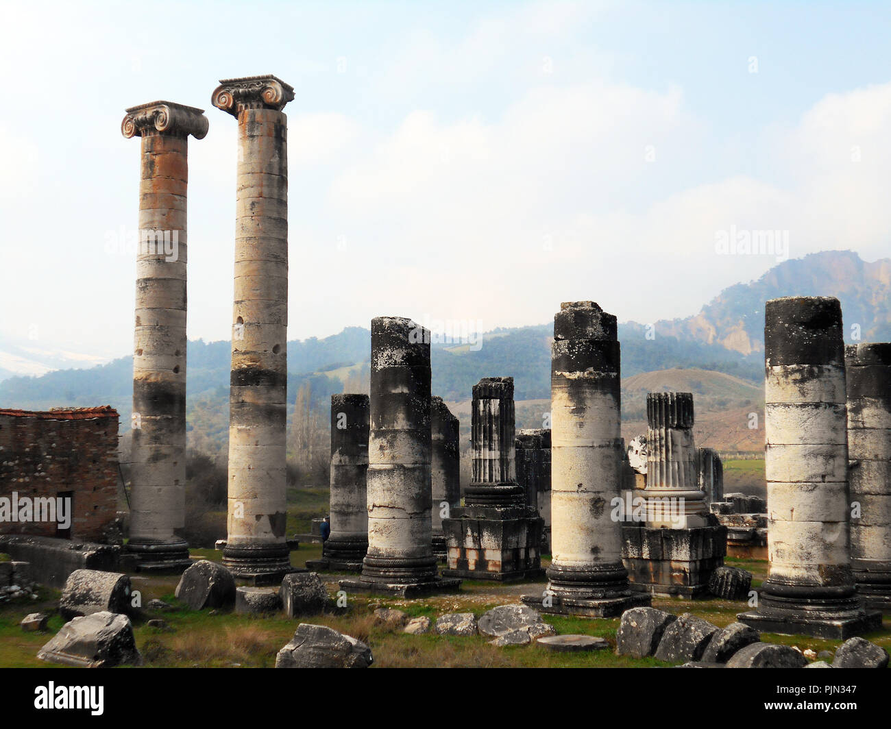 Einige der Pfeiler und Säulen, die auf dem Gelände der Tempel der ...
