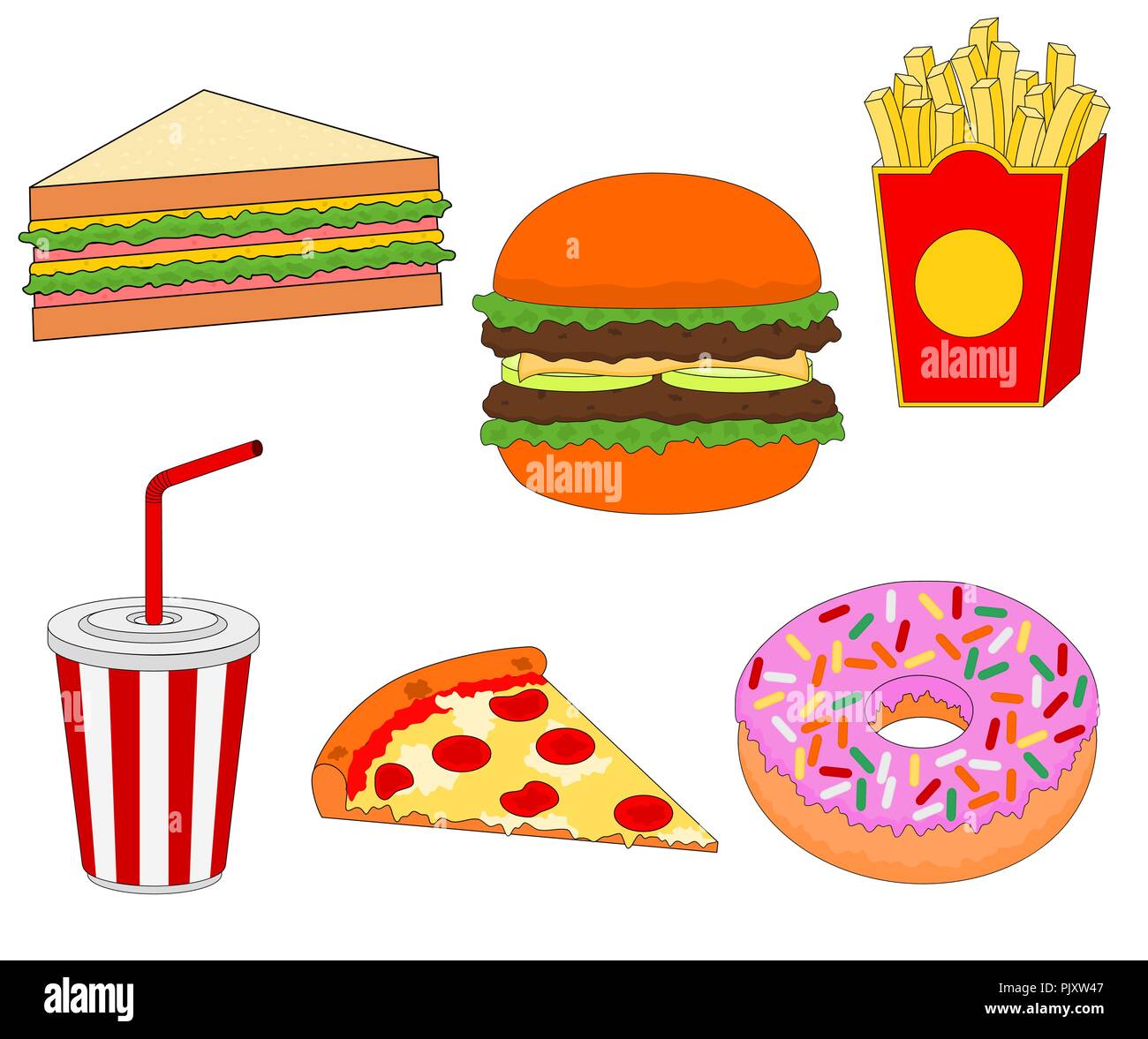 Isolierte lecker fast food Menü Icon Set, Vektor Cartoon Stock ...