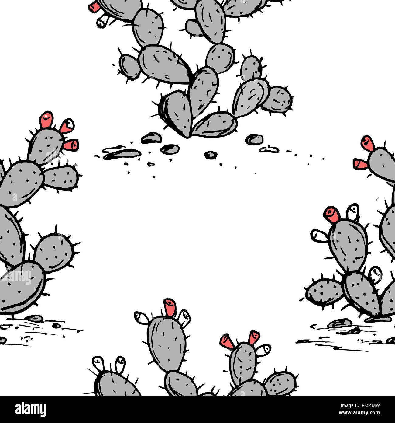 Feigenkaktus Vektor Nahtlose Muster Opuntia Ficus Indica Skizze
