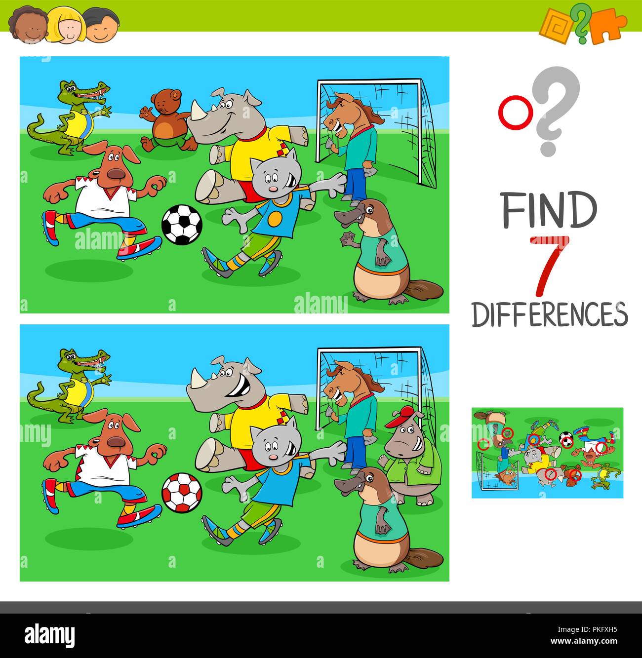 Cartoon Illustration des Findens Sieben Unterschiede zwischen Bilder ...