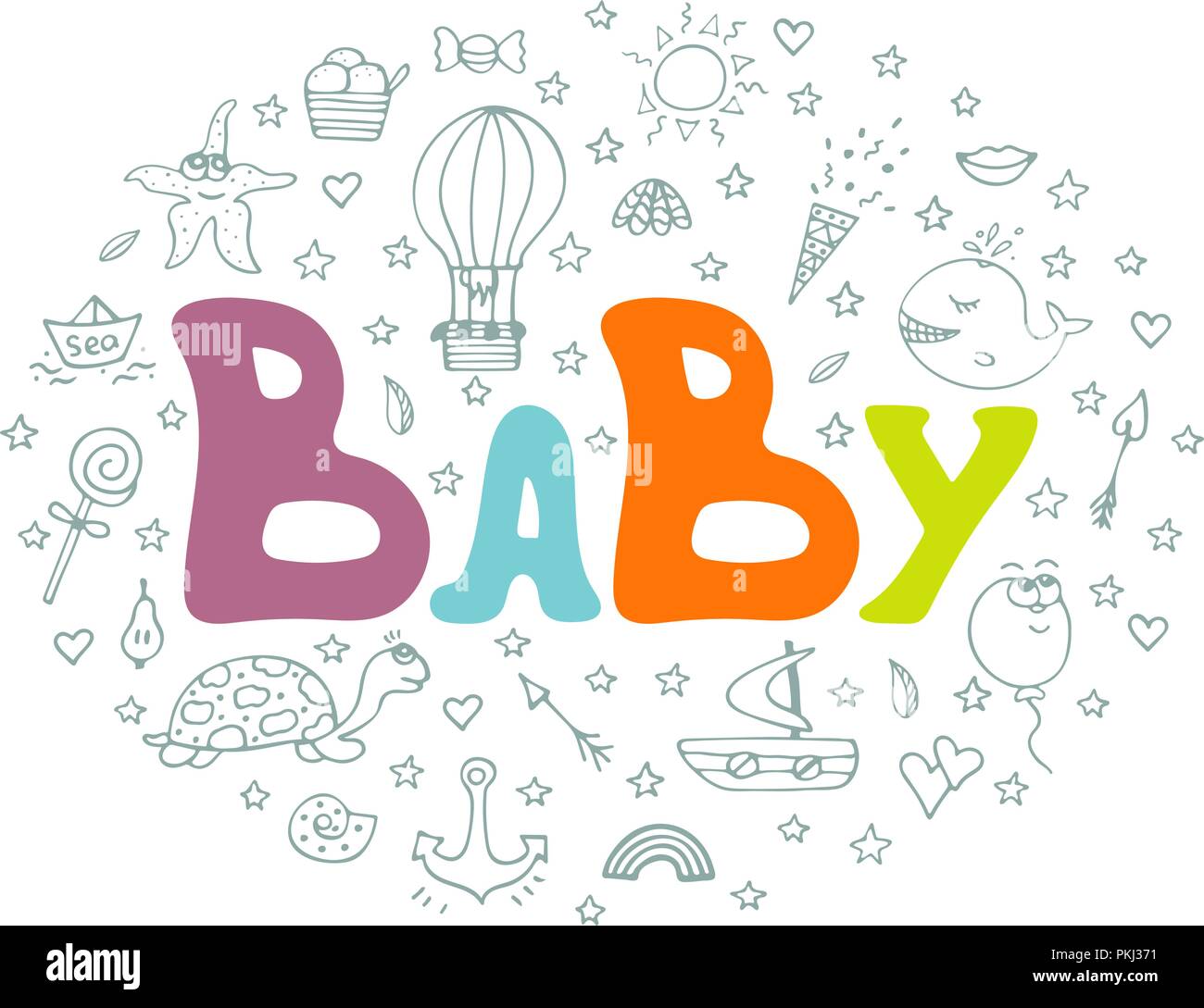 Süße hand gezeichnete Poster mit doodles und Beschriftung - Baby Stock ...