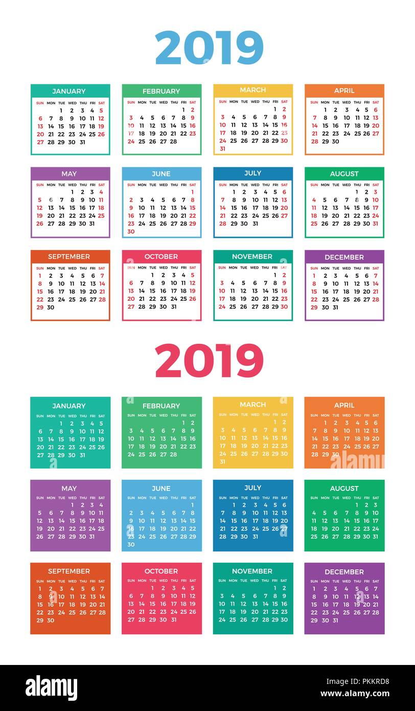Simple 2019 year calendar week Stockfotos und -bilder Kaufen - Alamy