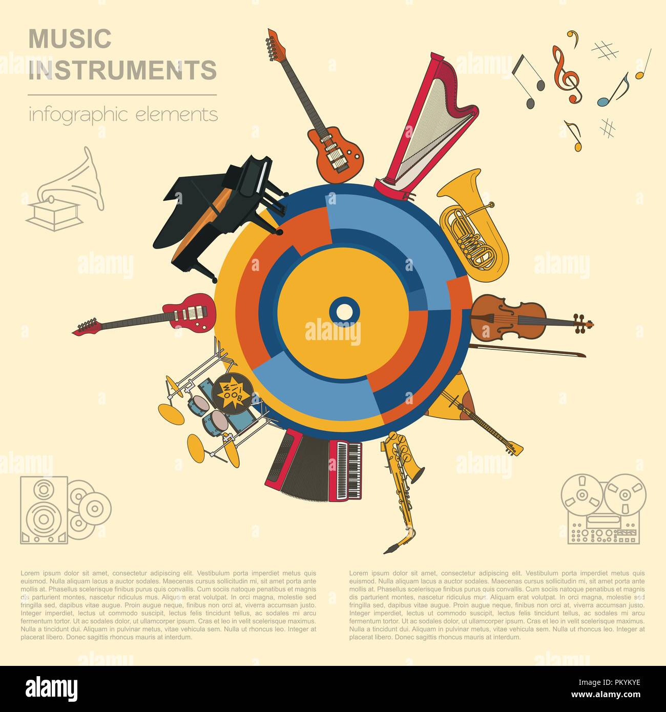 Musikinstrumente grafische Vorlage. Alle Arten von Musikinstrumenten ...