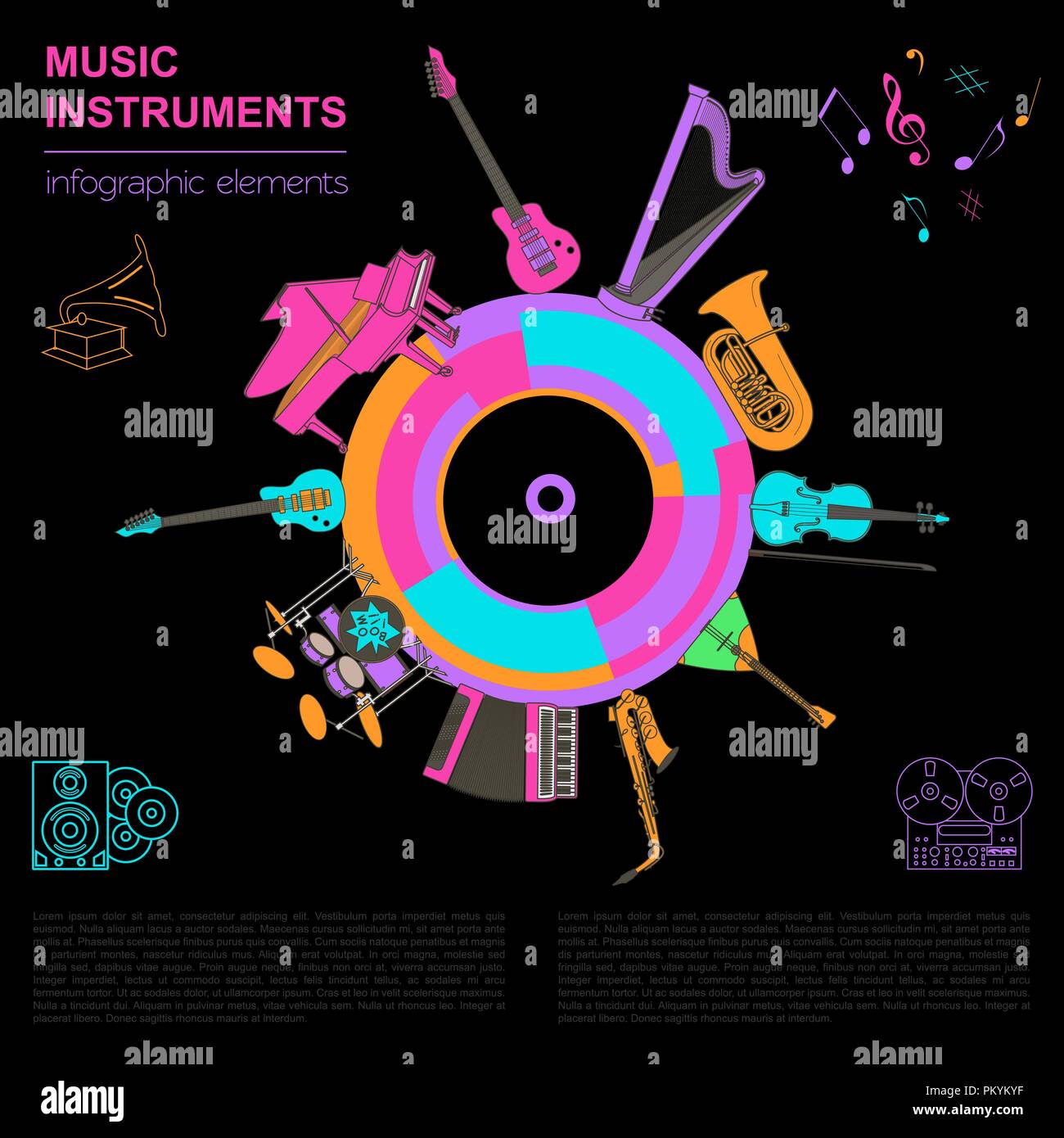 Musikinstrumente grafische Vorlage. Alle Arten von Musikinstrumenten ...