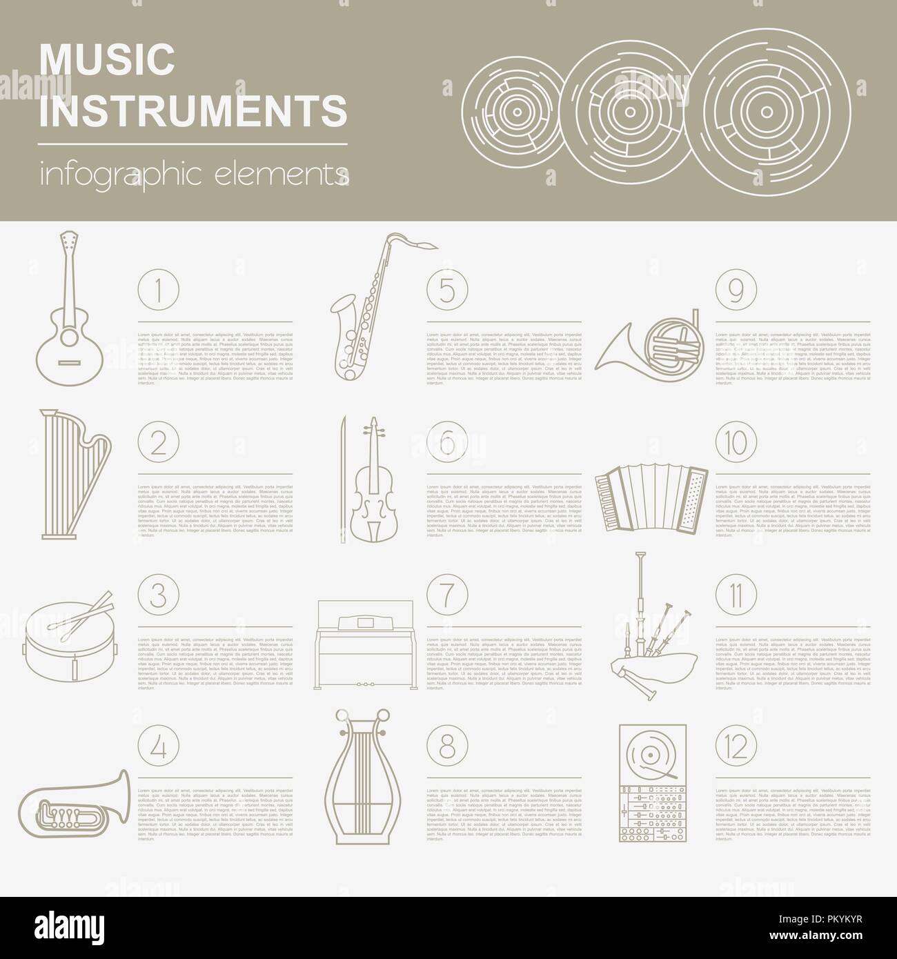 Musikinstrumente grafische Vorlage. Alle Arten von Musikinstrumenten ...