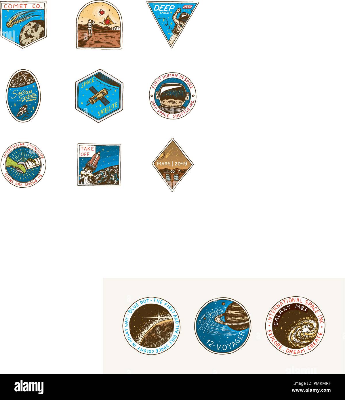 Vintage Raum Logo. Erforschung der astronomischen Galaxy. Mission ...