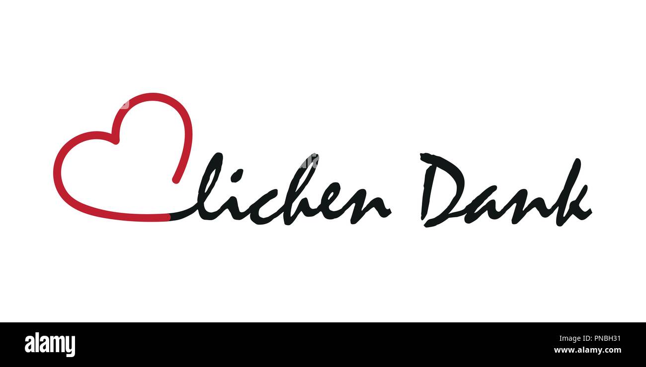 Vielen Dank Typografie handschriftliche Schriftzug mit roten Herzen auf weißem Hintergrund ...