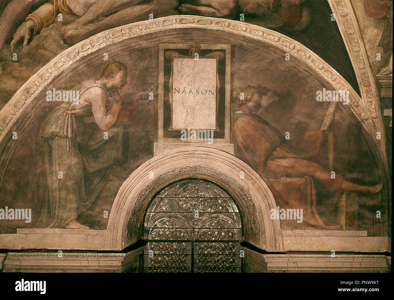 LUNETO DEL TECHO DE LA CAPILLA SIXTINA CON NAASON, ANTEPASADO DE CRISTO ...