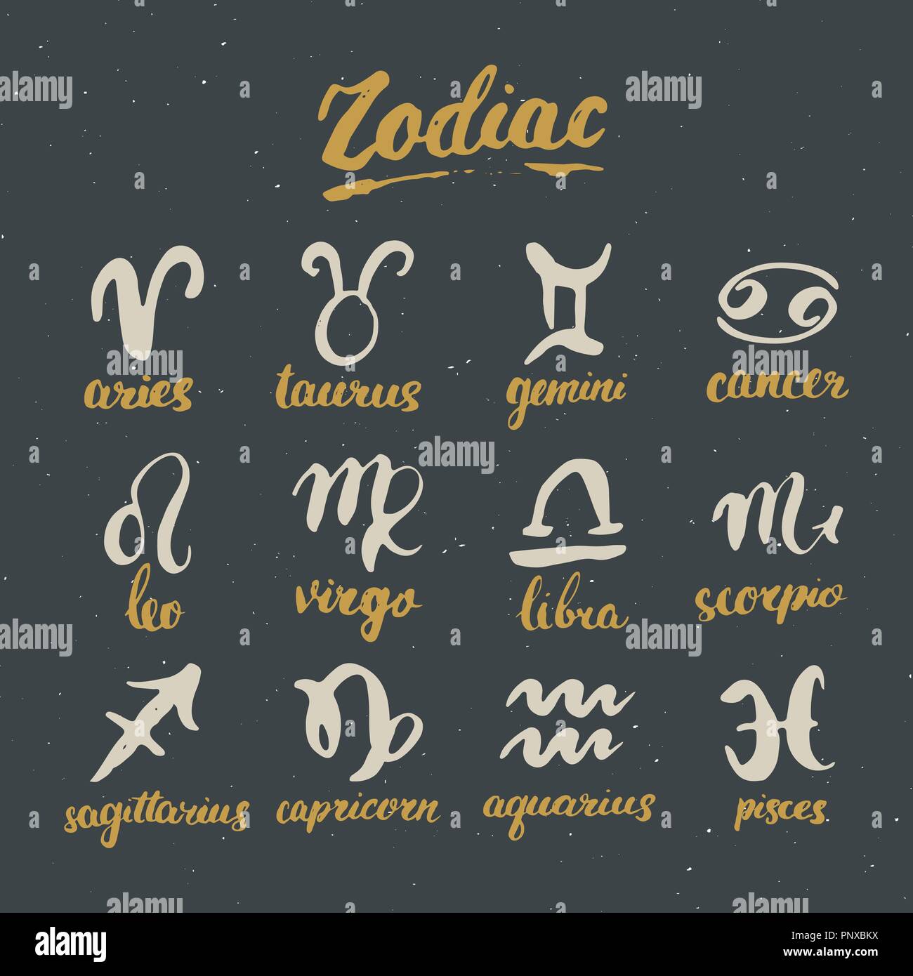 Sternzeichen und Beschriftungen. Hand gezeichnet Horoskop Astrologie ...