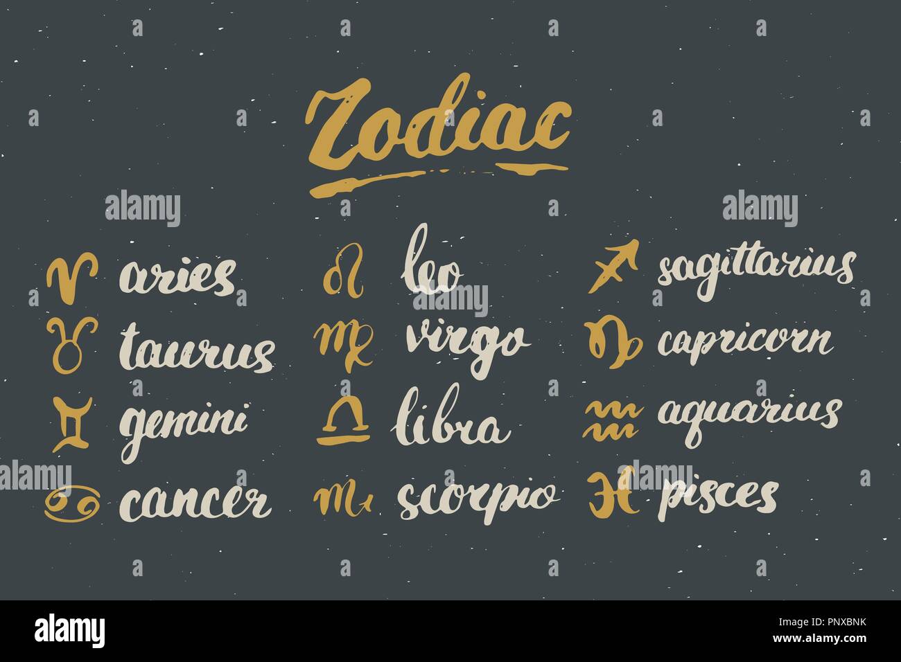 Sternzeichen und Beschriftungen. Hand gezeichnet Horoskop Astrologie ...