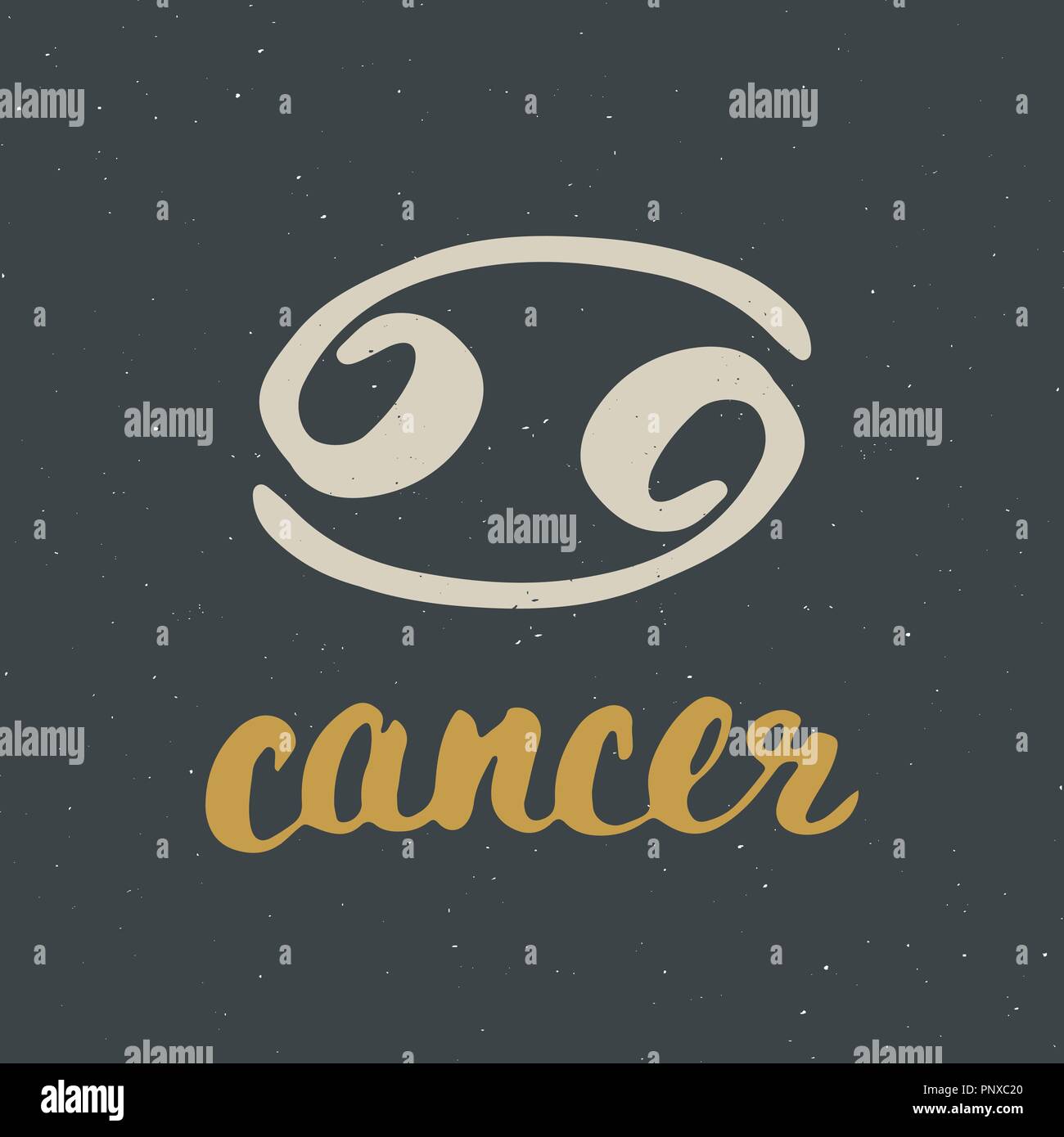 Sternzeichen Krebs und Beschriftung. Hand Horoskop Astrologie Symbol gezeichnet, Grunge ...