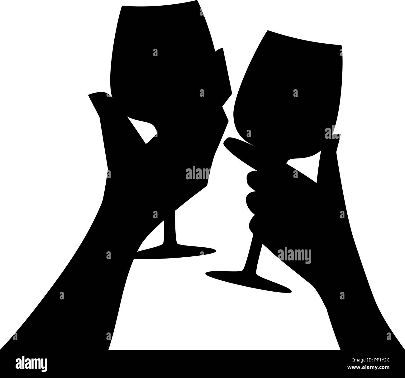 Hände mit Brille. Mann und Frau Weingläser Zimbel mit Champagner ...