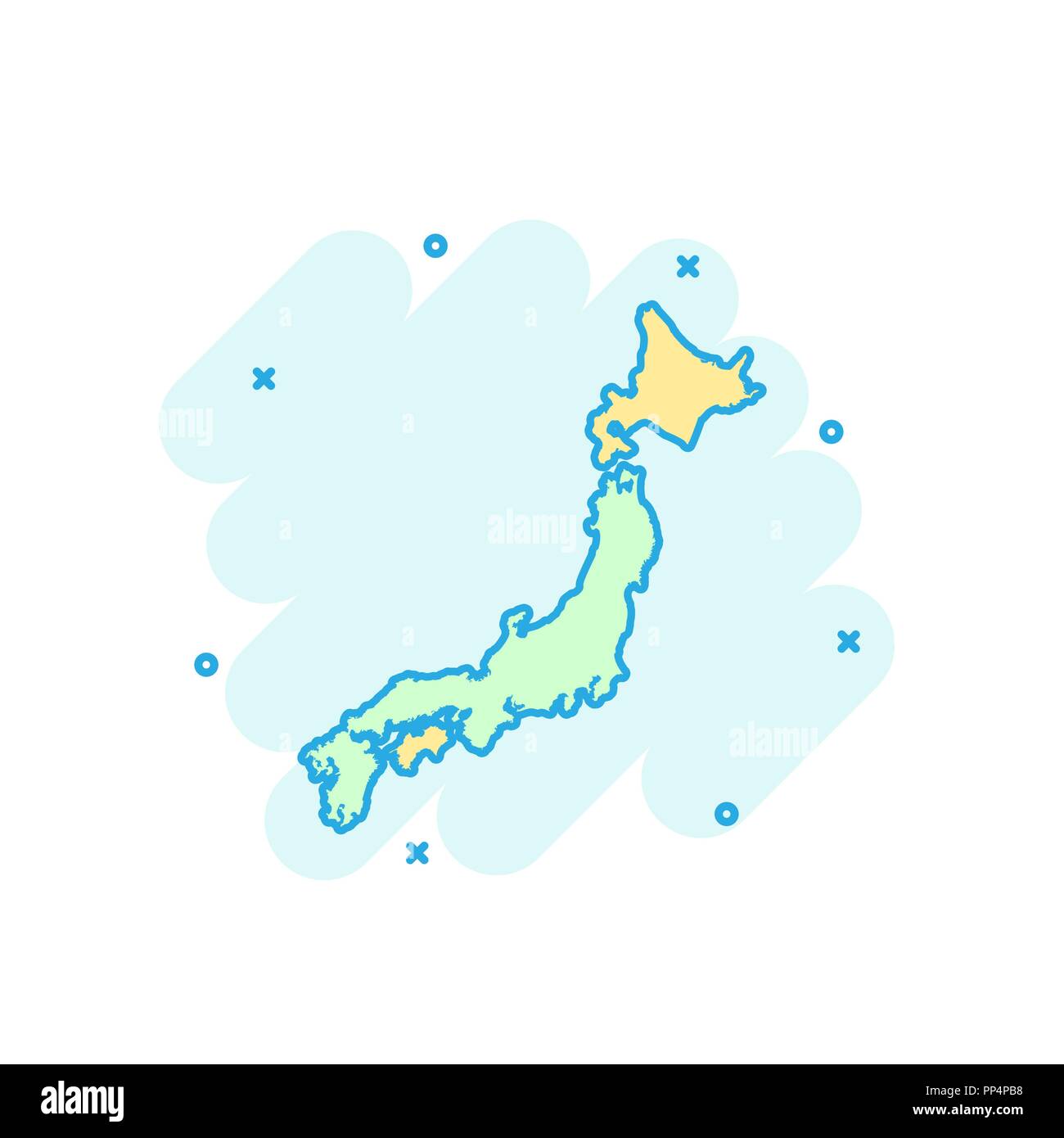 Cartoon Japan Symbol Karte im Comic-stil gefärbt. Japan zeichen ...