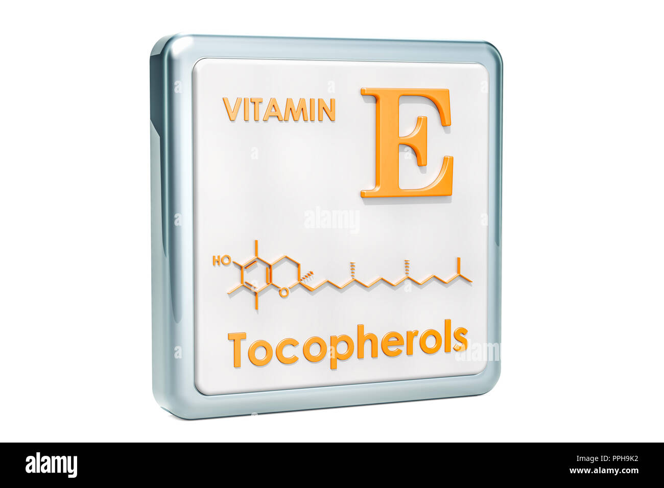 Vitamin E, tocopherole. Symbol, die chemische Formel, molekulare ...