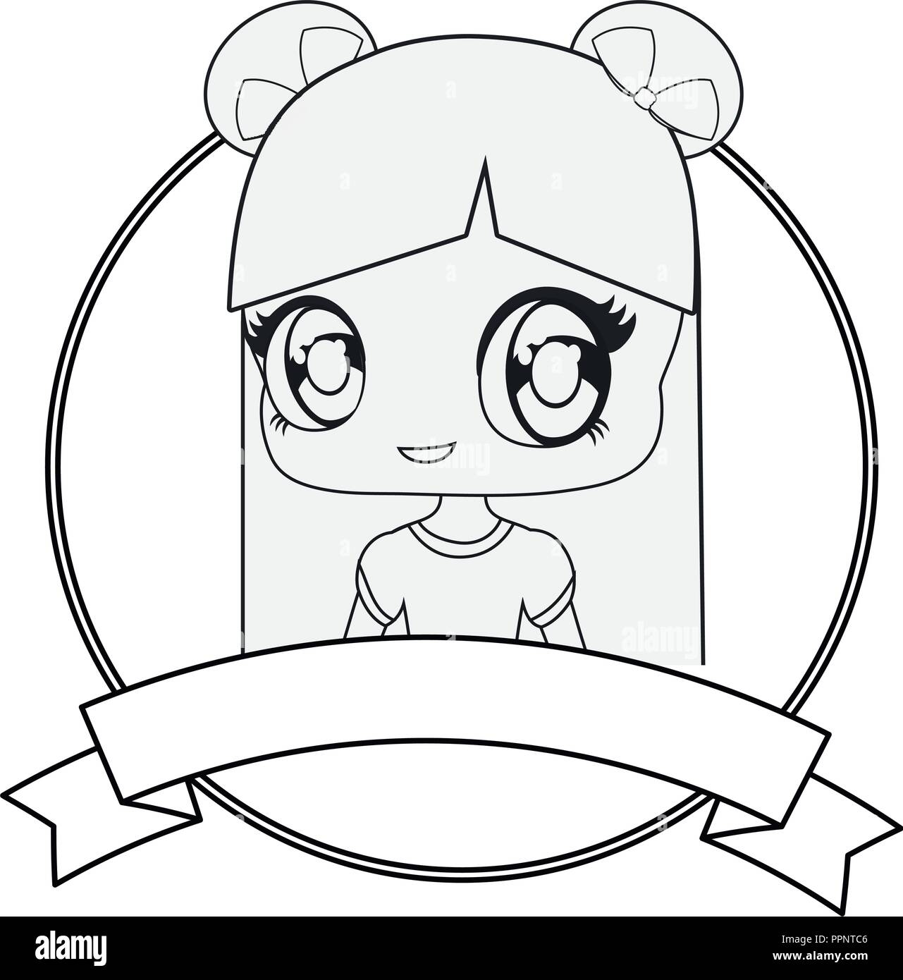 Emblem mit Anime Frau Symbol und Zierband mit weißem Hintergrund ...